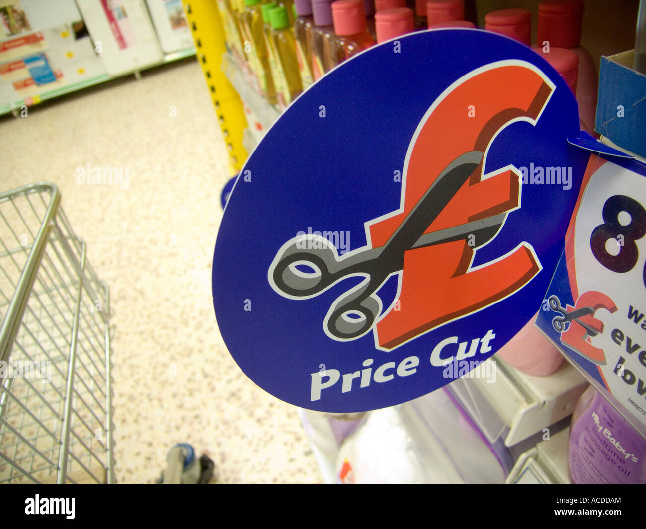 Price Cut Sign in a Super market during a price war with the other big ...