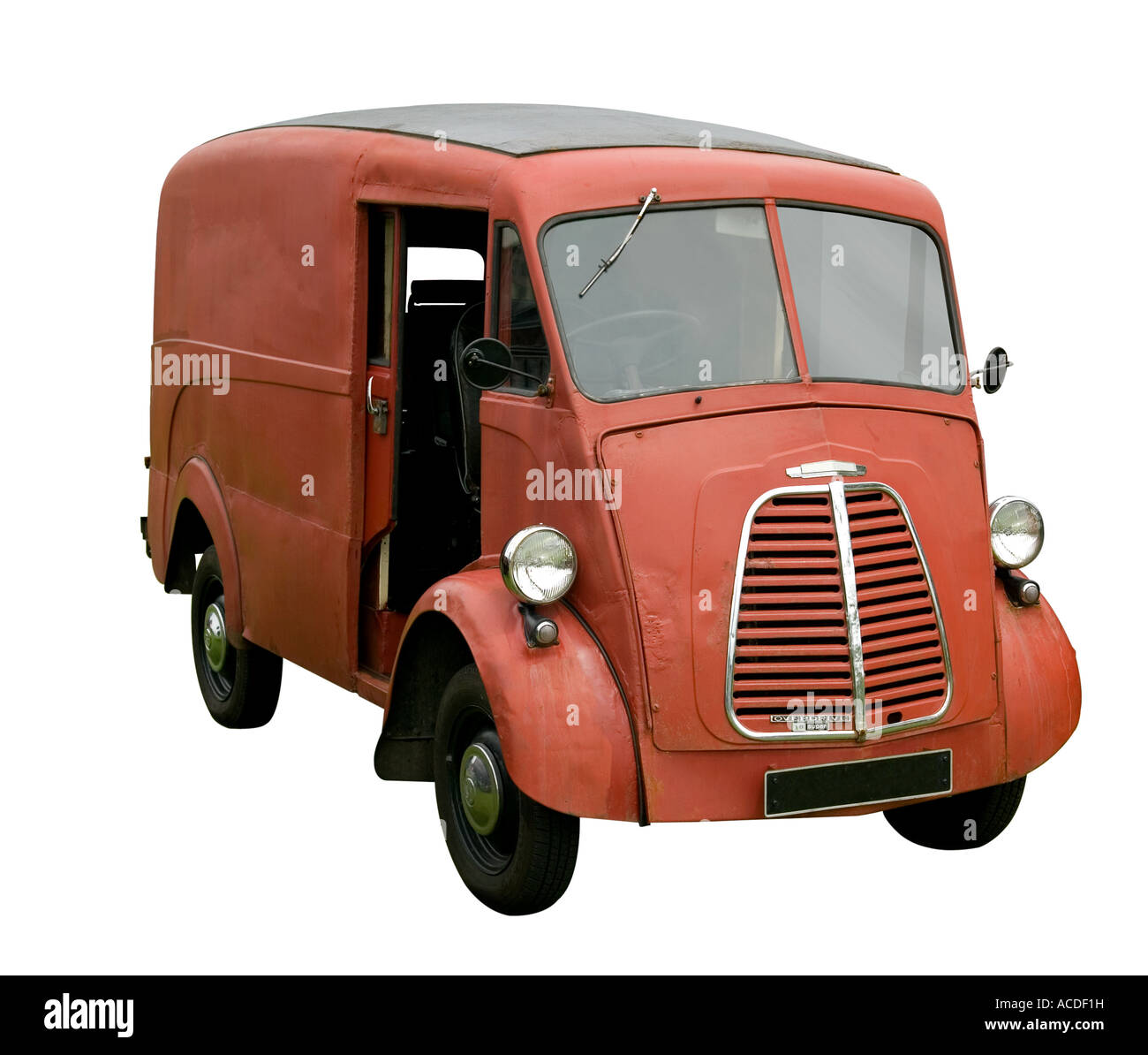 Old battered delivery van isolated on white With clipping path Stock ...