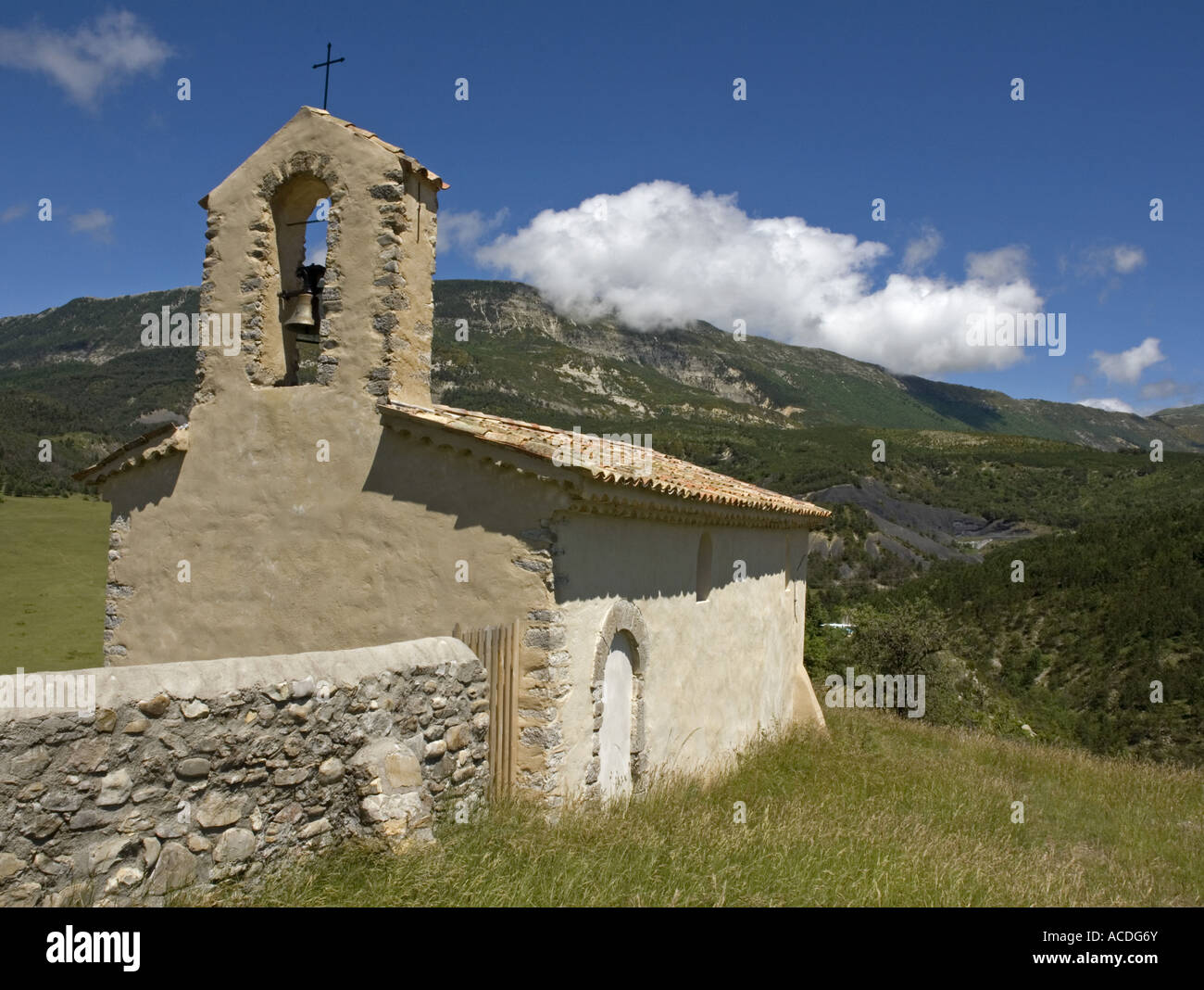 Attractive stone chapel on a hillside near St Andre les Alpes, Provence ...