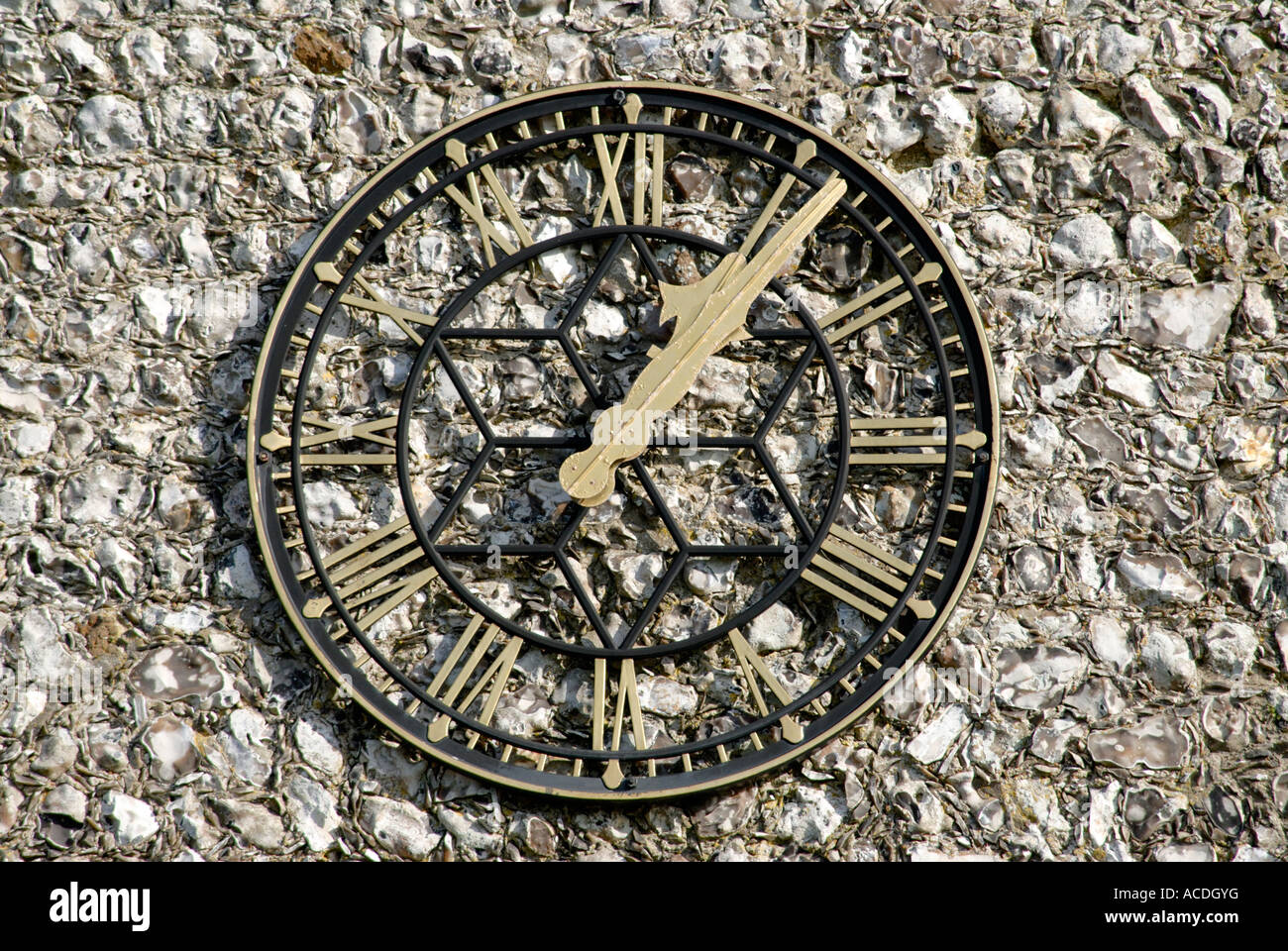 Church clock on tower. St Laurence Church South Falmer Brighton East ...