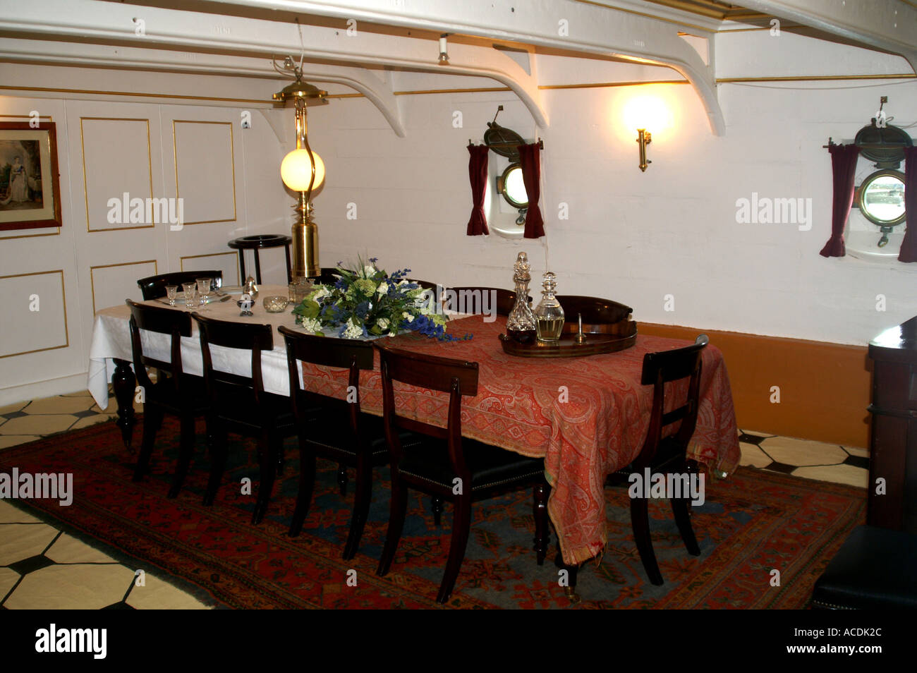 Officers dining table in HMS Warrior Royal Naval base Portsmouth ...