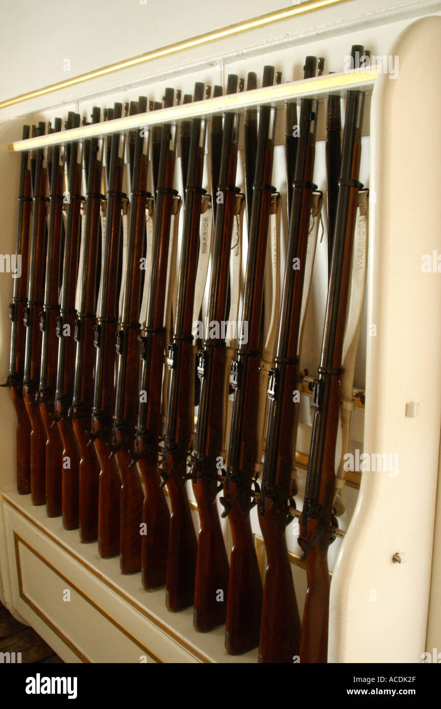 Rifle rack in HMS Warrior Royal Naval base Portsmouth Hampshire England ...