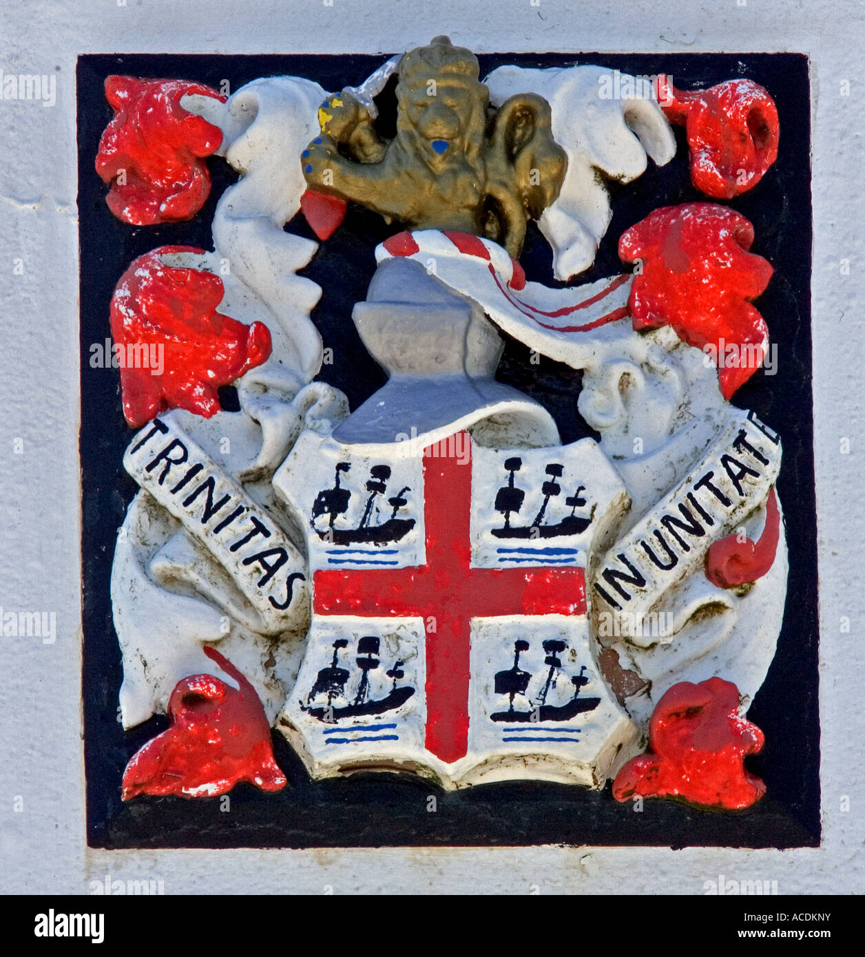 Trinity House, coat of arms on lighthouse, Skokholm Is, Pembrokeshire ...