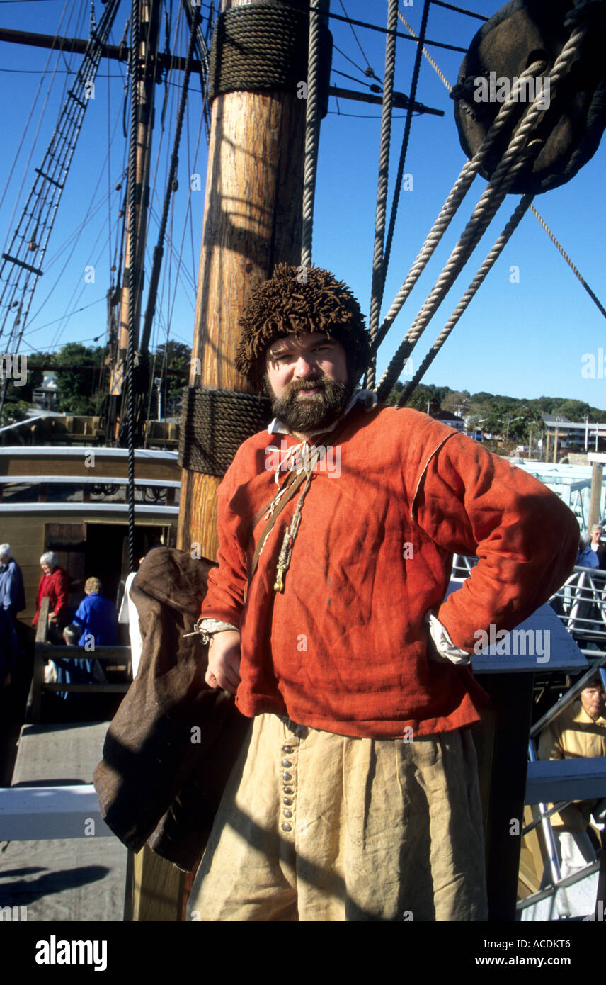 One of the crew of the replica of the pilgrims ship "Mayflower "at ...
