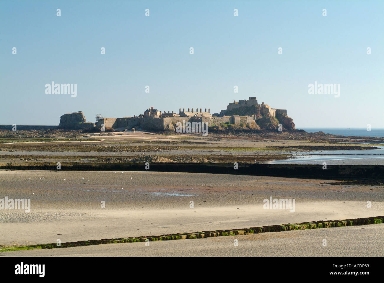 Elizabeth Castle and Causeway at St Helier Jersey Channel Islands Stock ...
