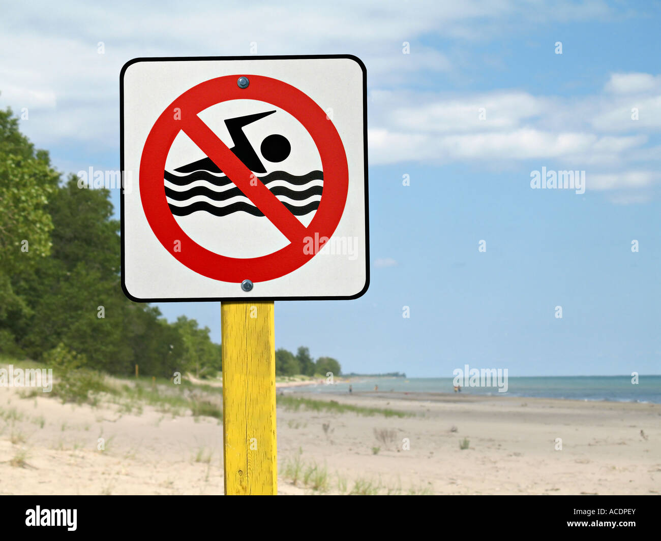 Swimming not allowed sign at sandy beach Stock Photo - Alamy