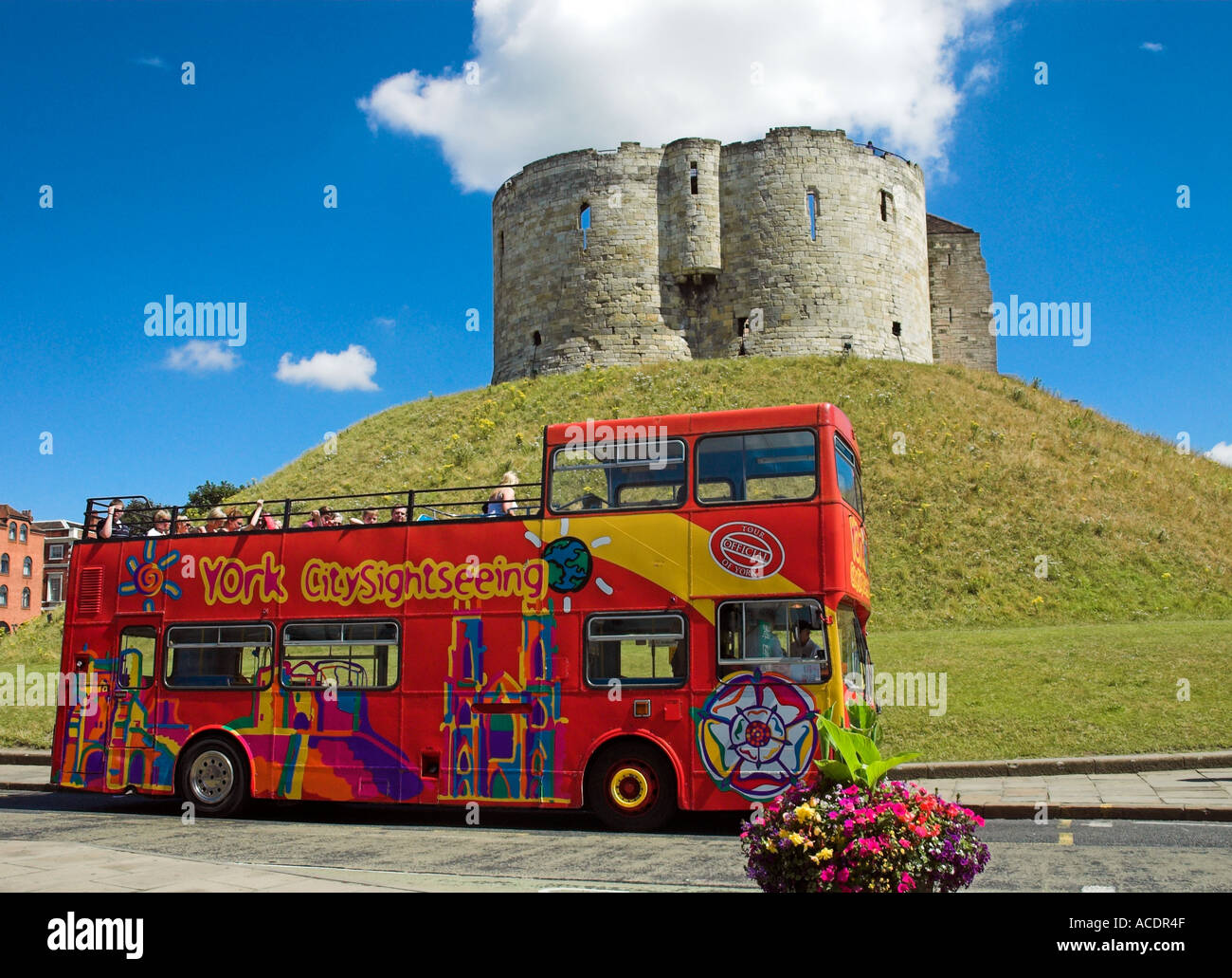 Clifford s Tower York U K with City Tour Bus Stock Photo - Alamy