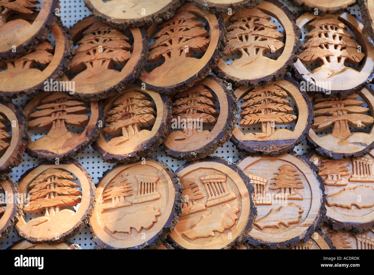 Cedar Tree wood souvenirs Bcharre Qadisha Valley Lebanon Stock Photo ...