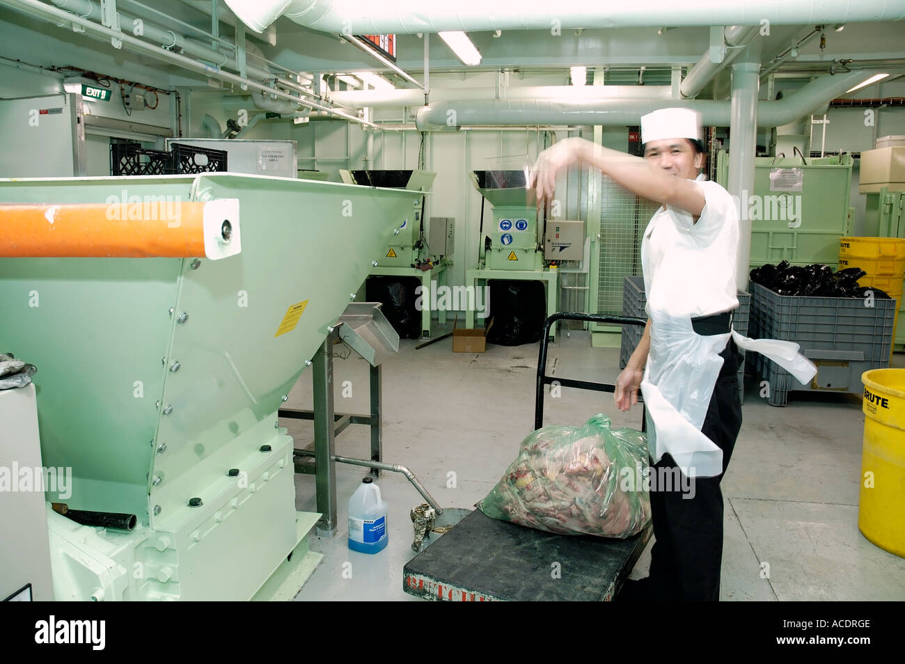 waste recycling room on board Queen Mary 2 ocean liner Stock Photo - Alamy