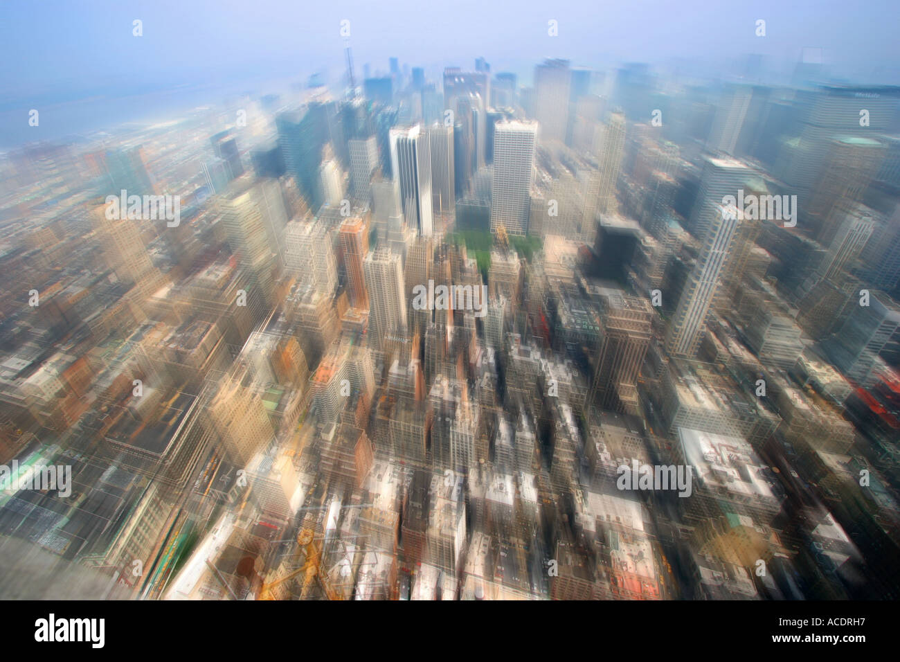 zoom effect aerial panorama of Manhattan from The Empire State Building ...