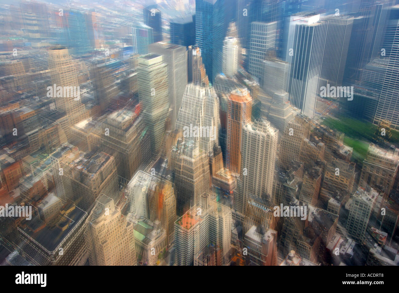 zoom effect aerial panorama of Manhattan from The Empire State Building ...