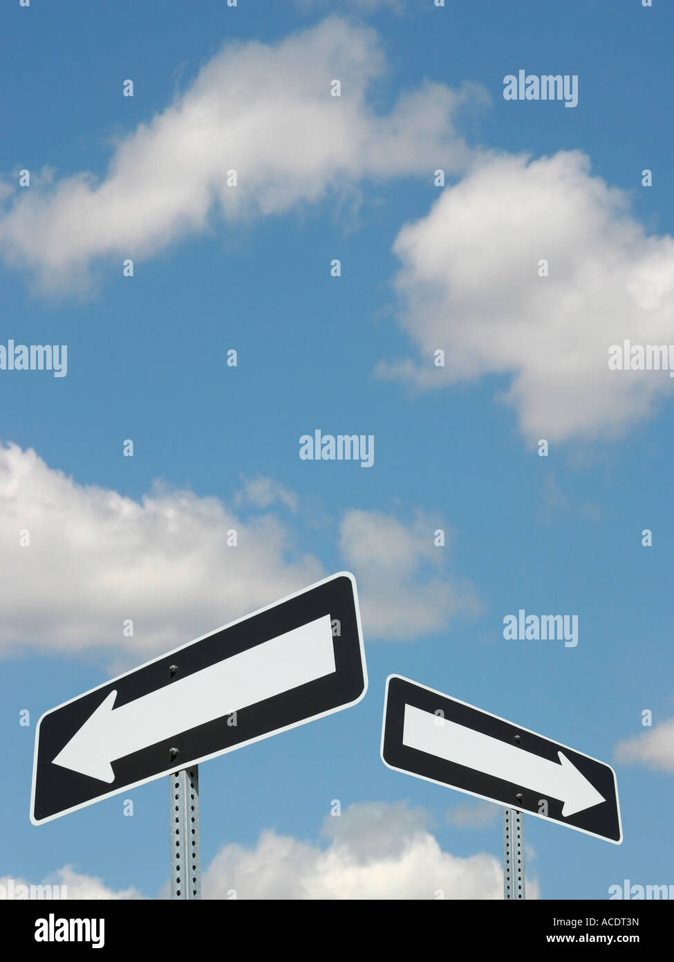 Two blank arrow signs pointing out away from one another Stock Photo ...