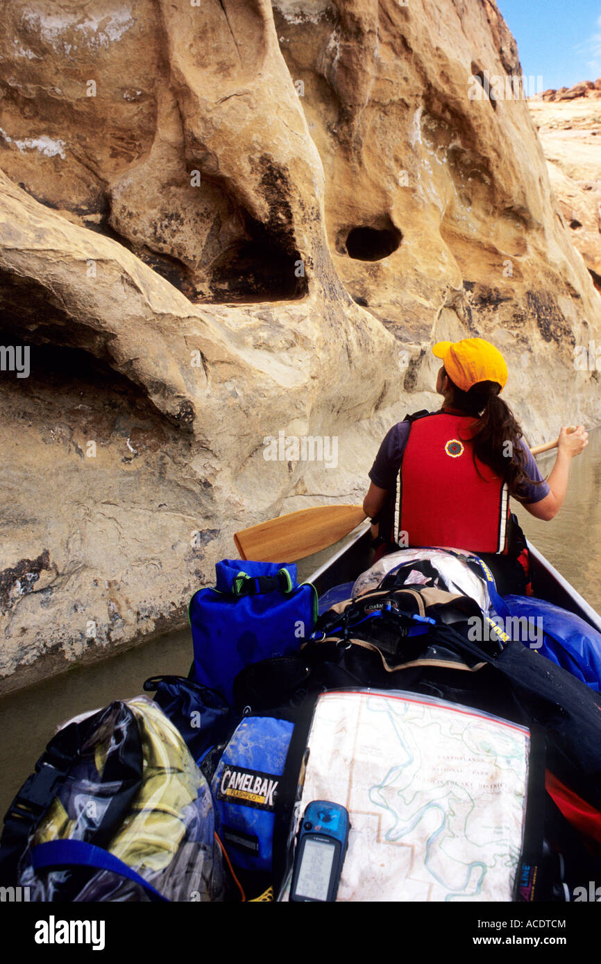 Canoer on the Green River, Stillwater Canyon north of Canyonlands ...