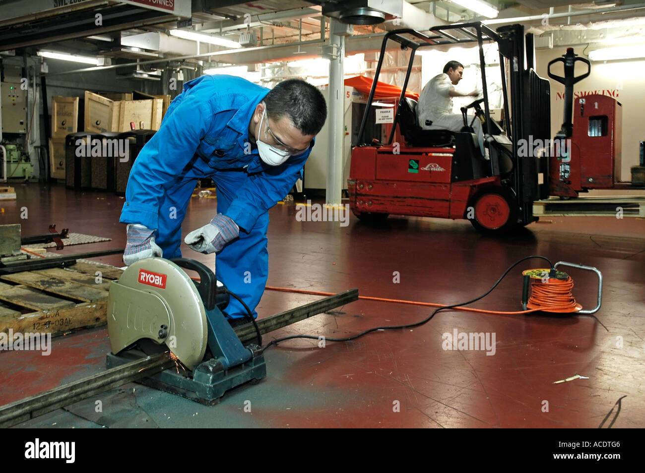 The busy loading area of modern ocean liner Queen Mary 2 Stock Photo ...
