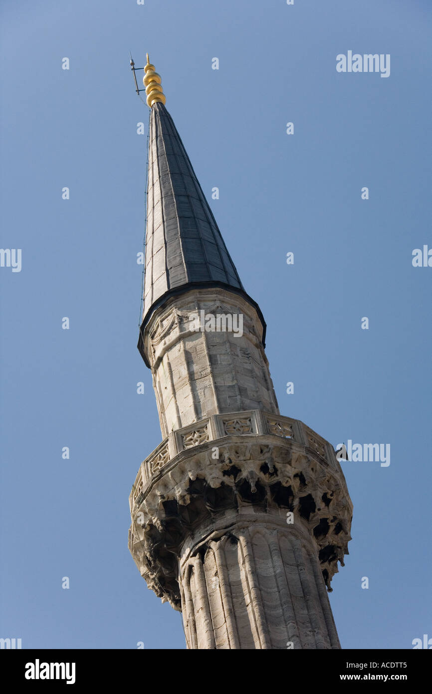 One of the six Minarets of the Blue Mosque in the Sultanahmet district ...