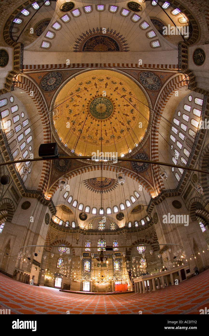 Interior of the Suleymaniye Mosque in Istanbul in Turkey Stock Photo ...