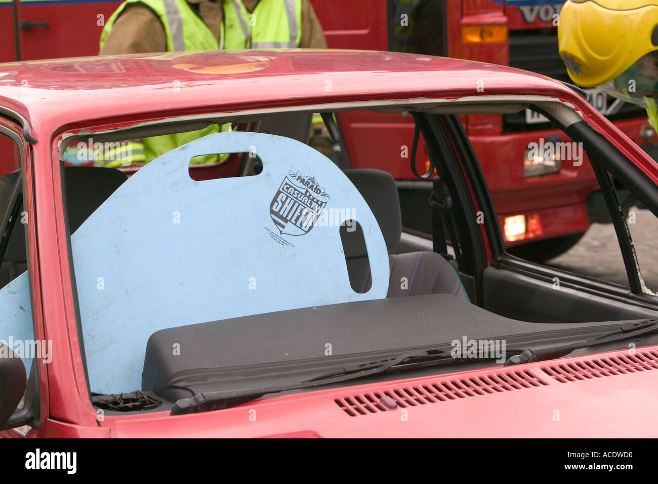 casualty shield being used to protect a car crash victim in a training ...