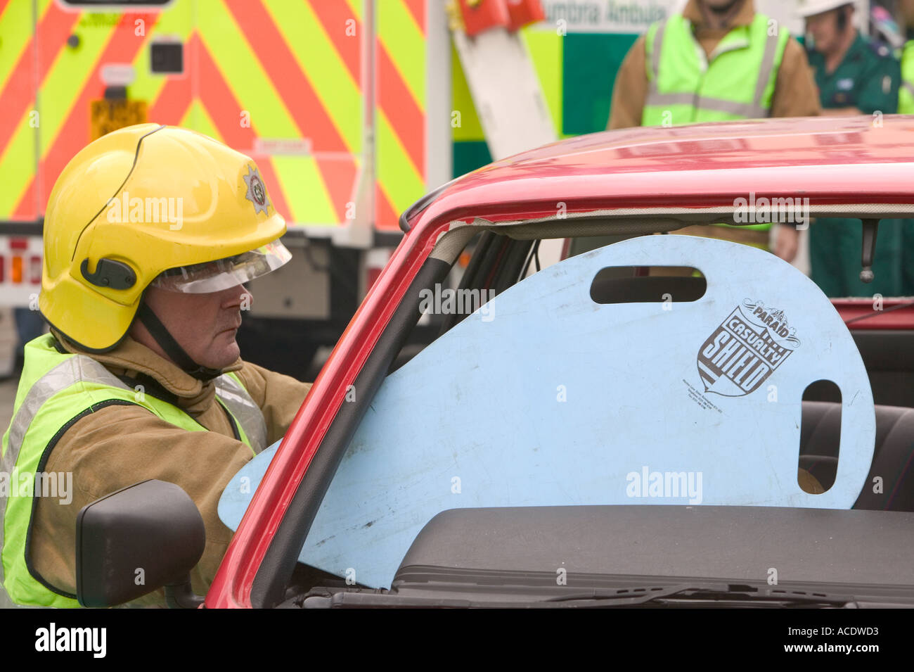 casualty shield being used to protect a car crash victim in a training ...