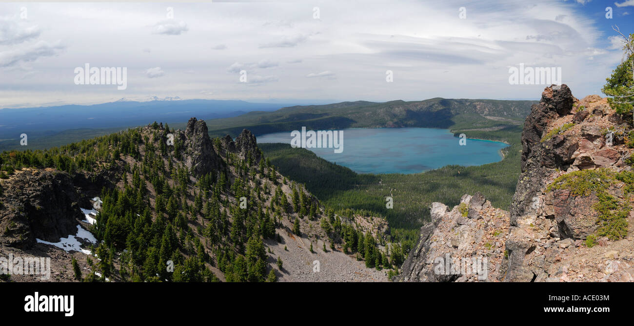 Panorama of Paulina Lake from Paulina Peak caldera Cascade mountains ...