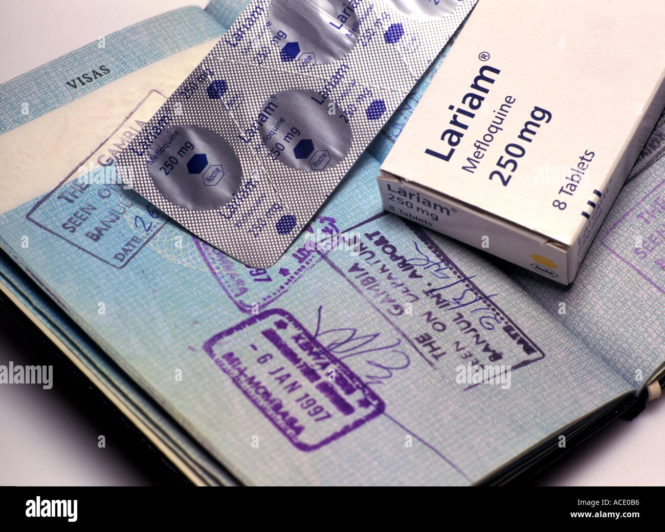Anti malaria drug Lariam Mefloquine with passport Stock Photo - Alamy