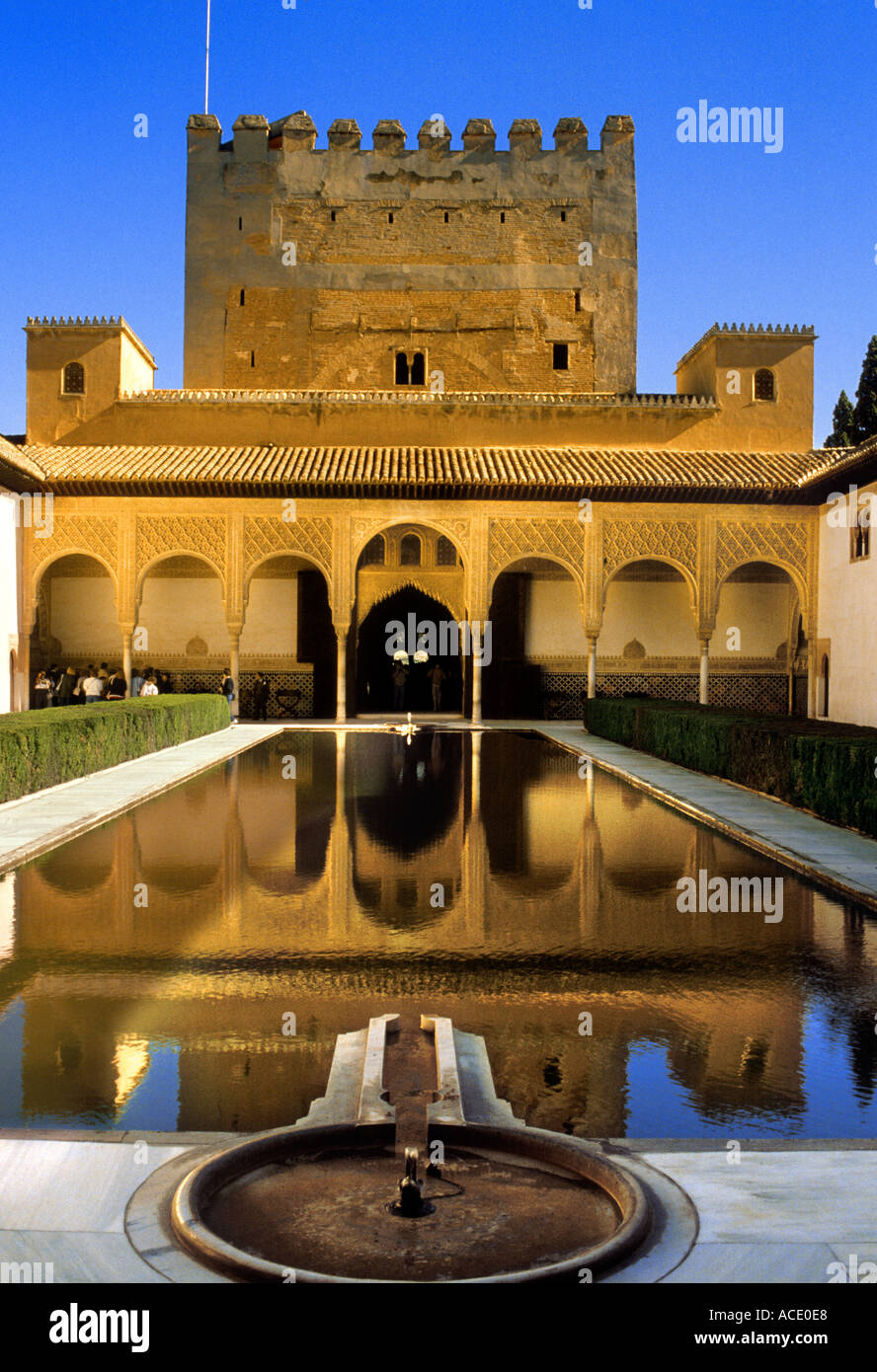 THE COURT OF THE MYRTLES AND THE TOWER OF COMARES IN ALHAMBRA GRANADA ...