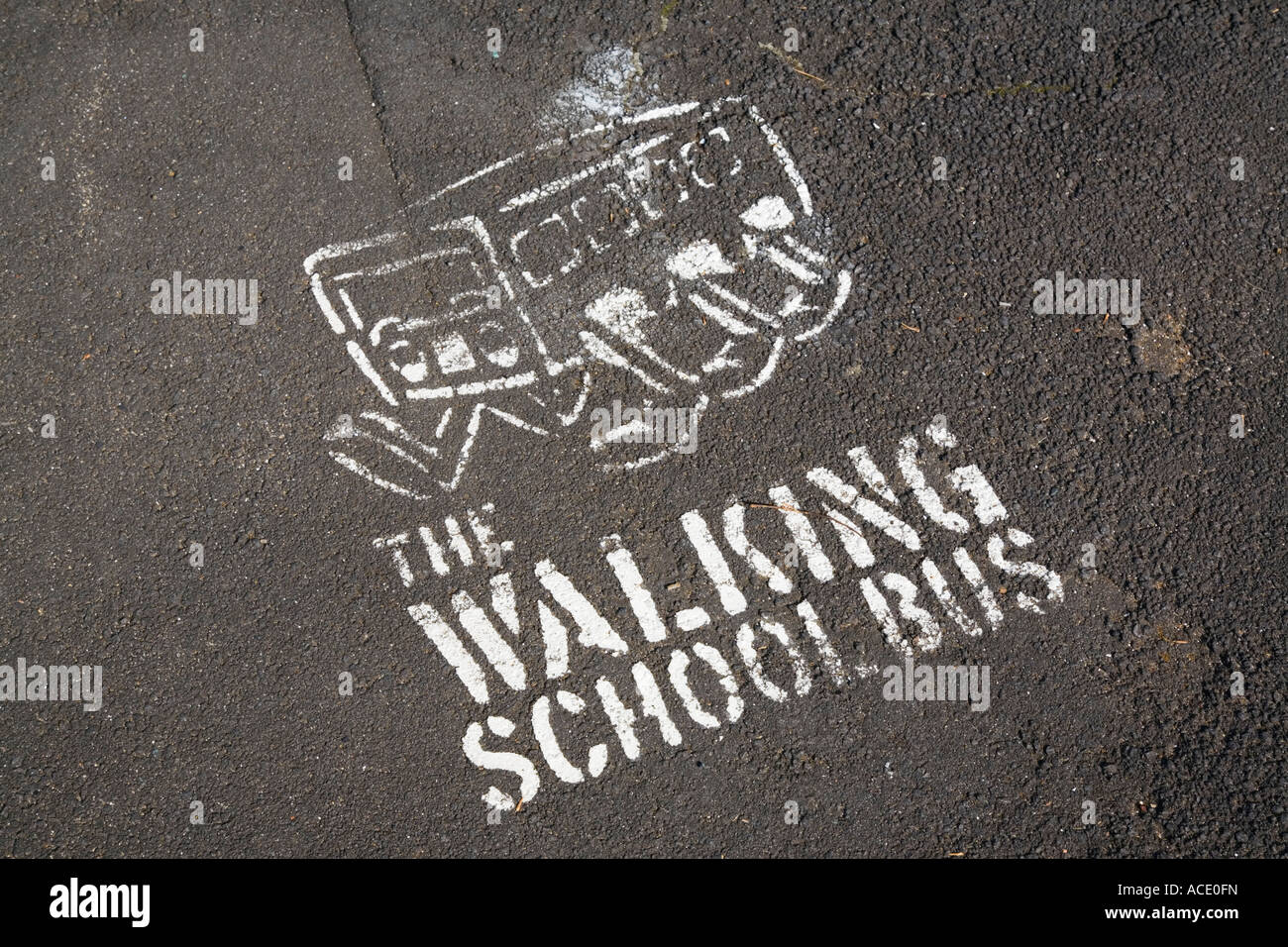 Walking School Bus Route sign painted on pavement Stock Photo - Alamy