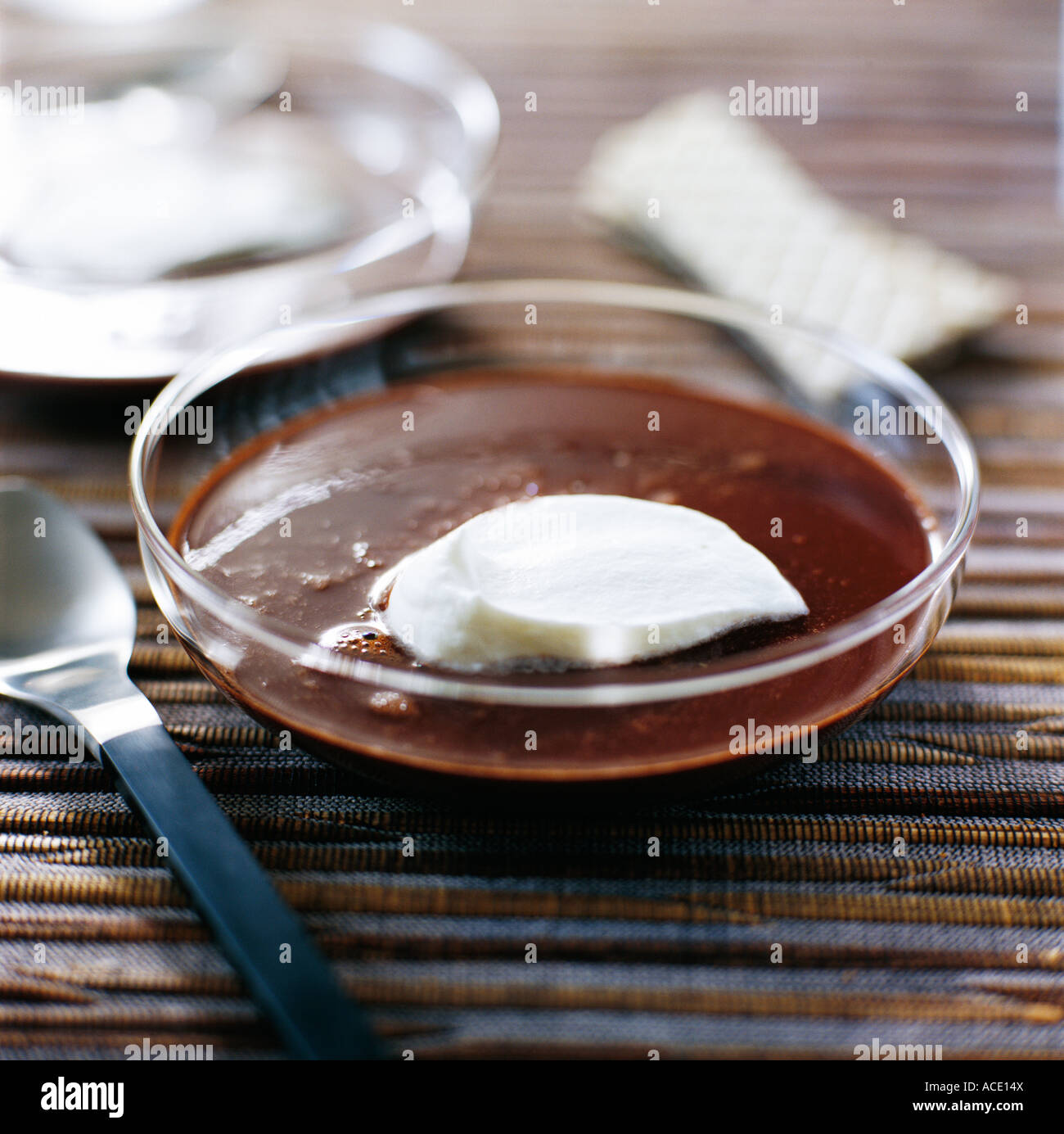 A bowl of chocolate soup with cream close-up Stock Photo - Alamy
