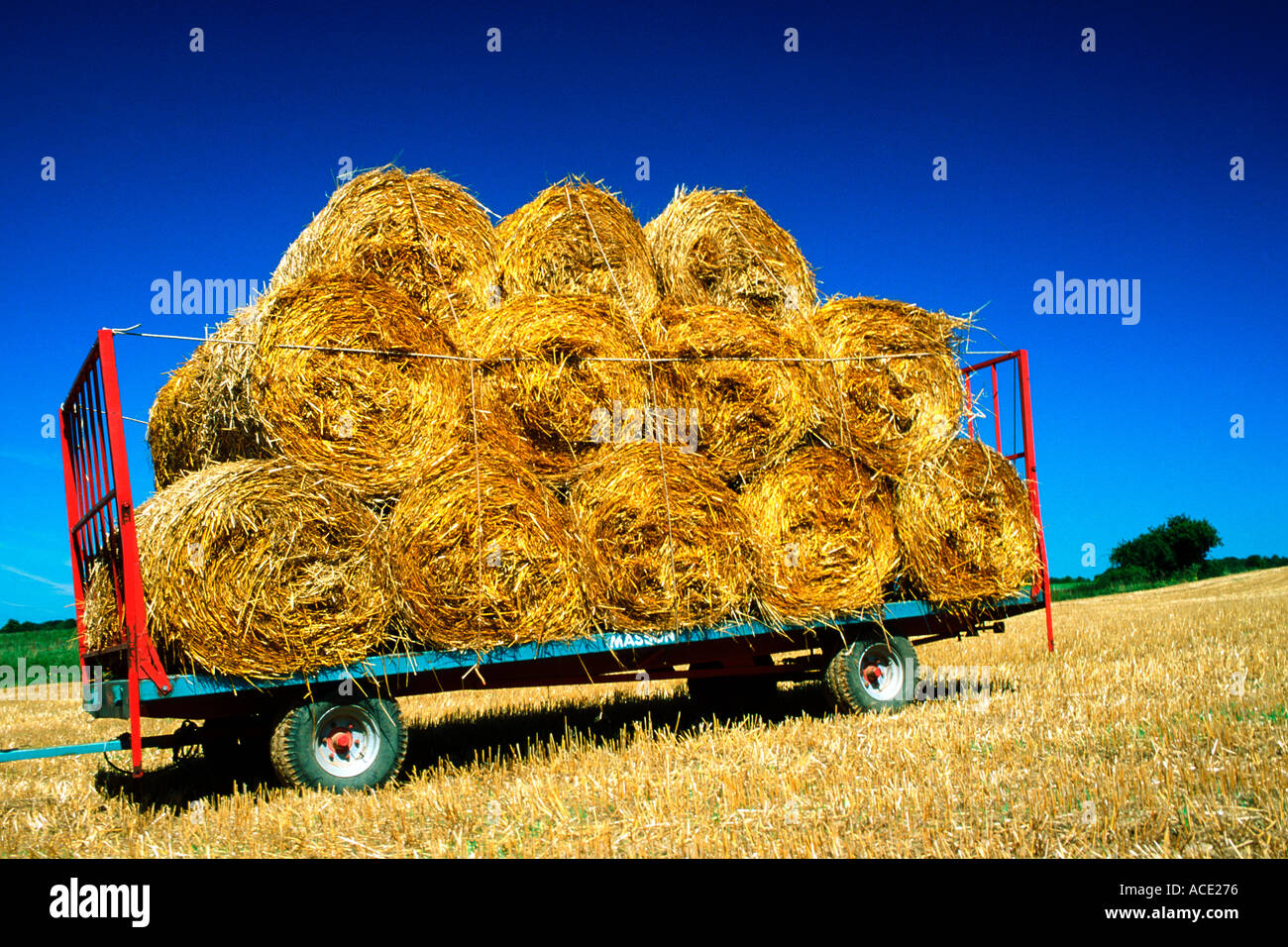 Haystacks on a trailer harvest harvesting crop cereal Stock Photo - Alamy