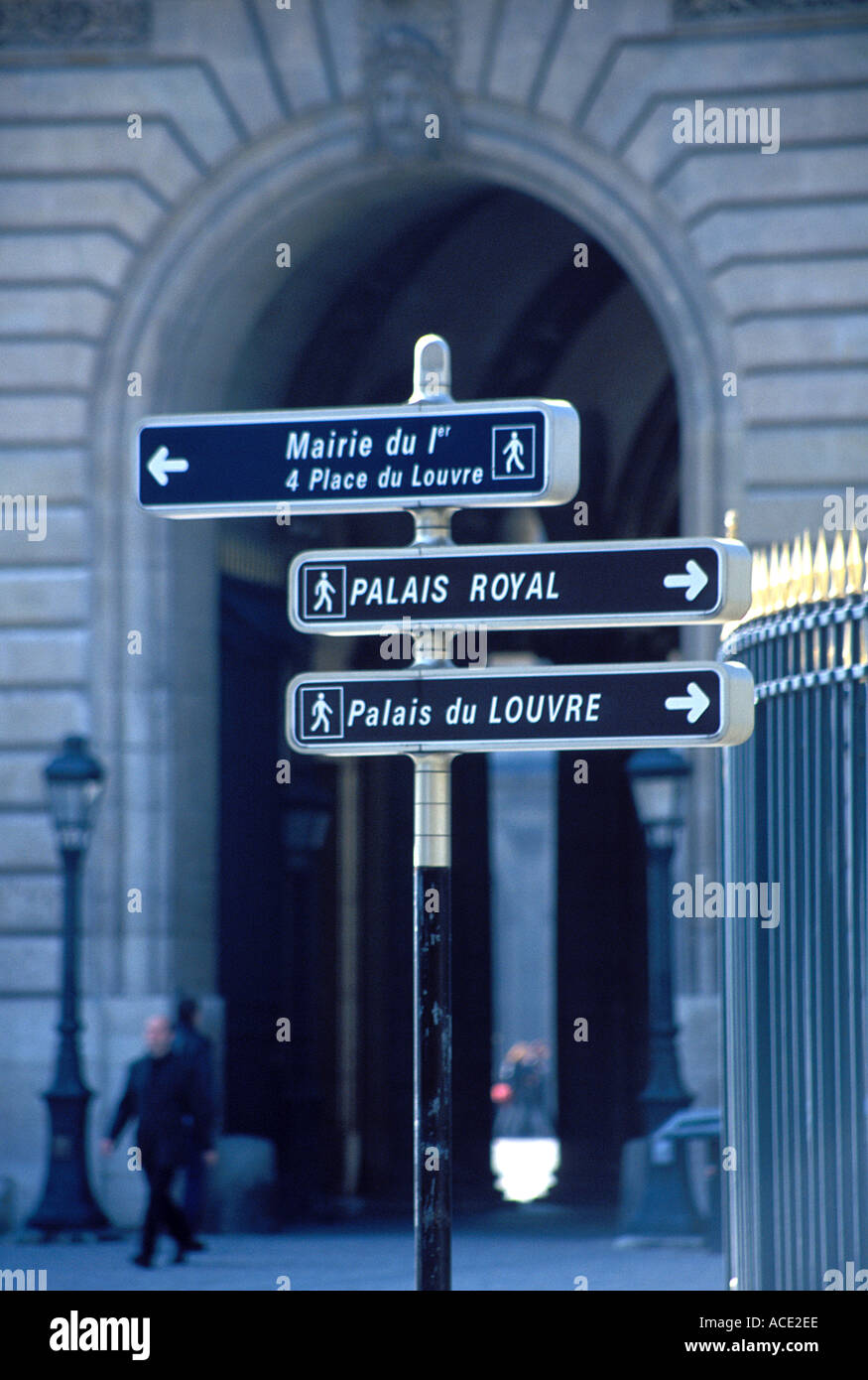 Sign showing Palais Royale and Palais du Louvre with the Louvre ...