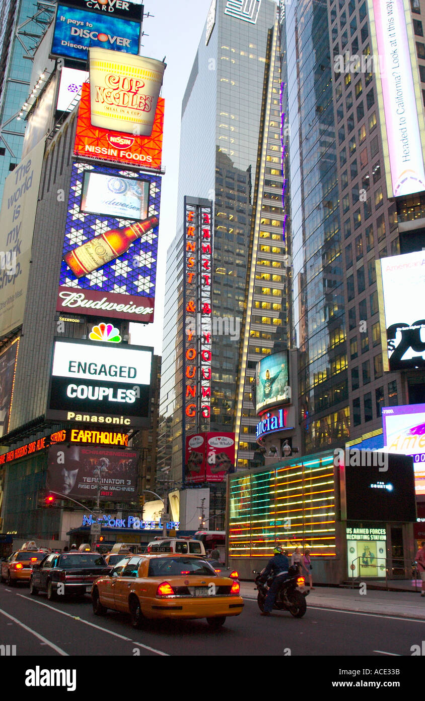 The brightly lit signs of Times Square in New York City, New York USA ...