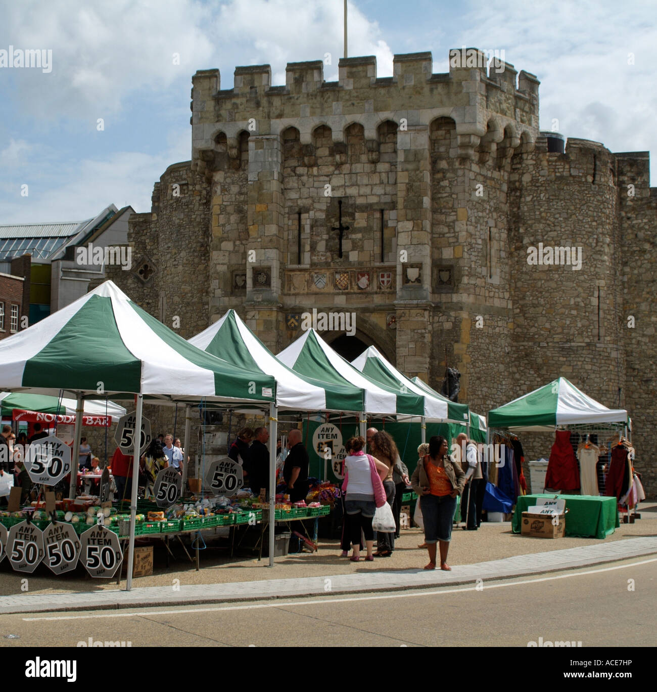 Market at the historic Bargate in Southampton England UK Stock Photo ...