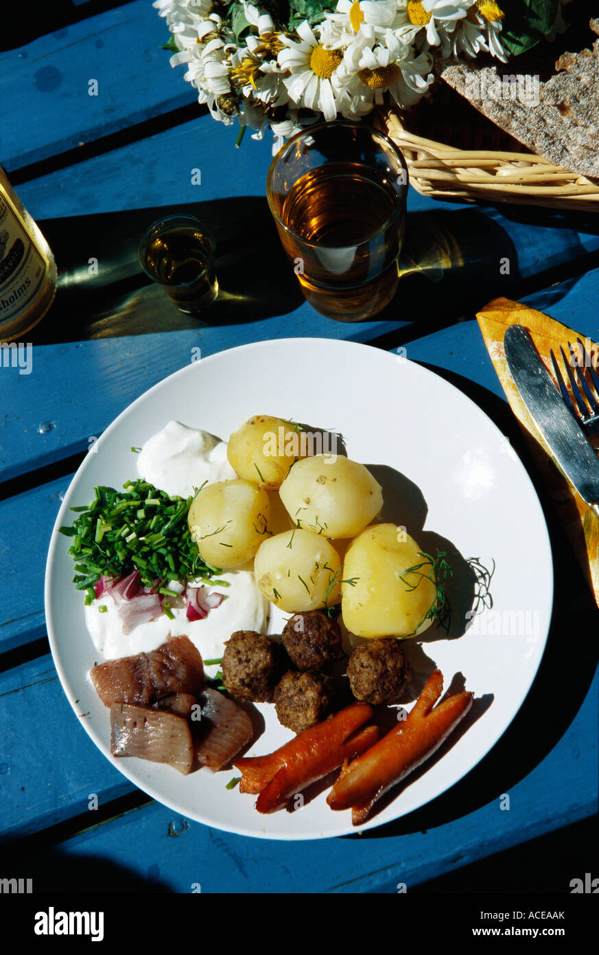A plate with traditional midsummer food Stock Photo - Alamy