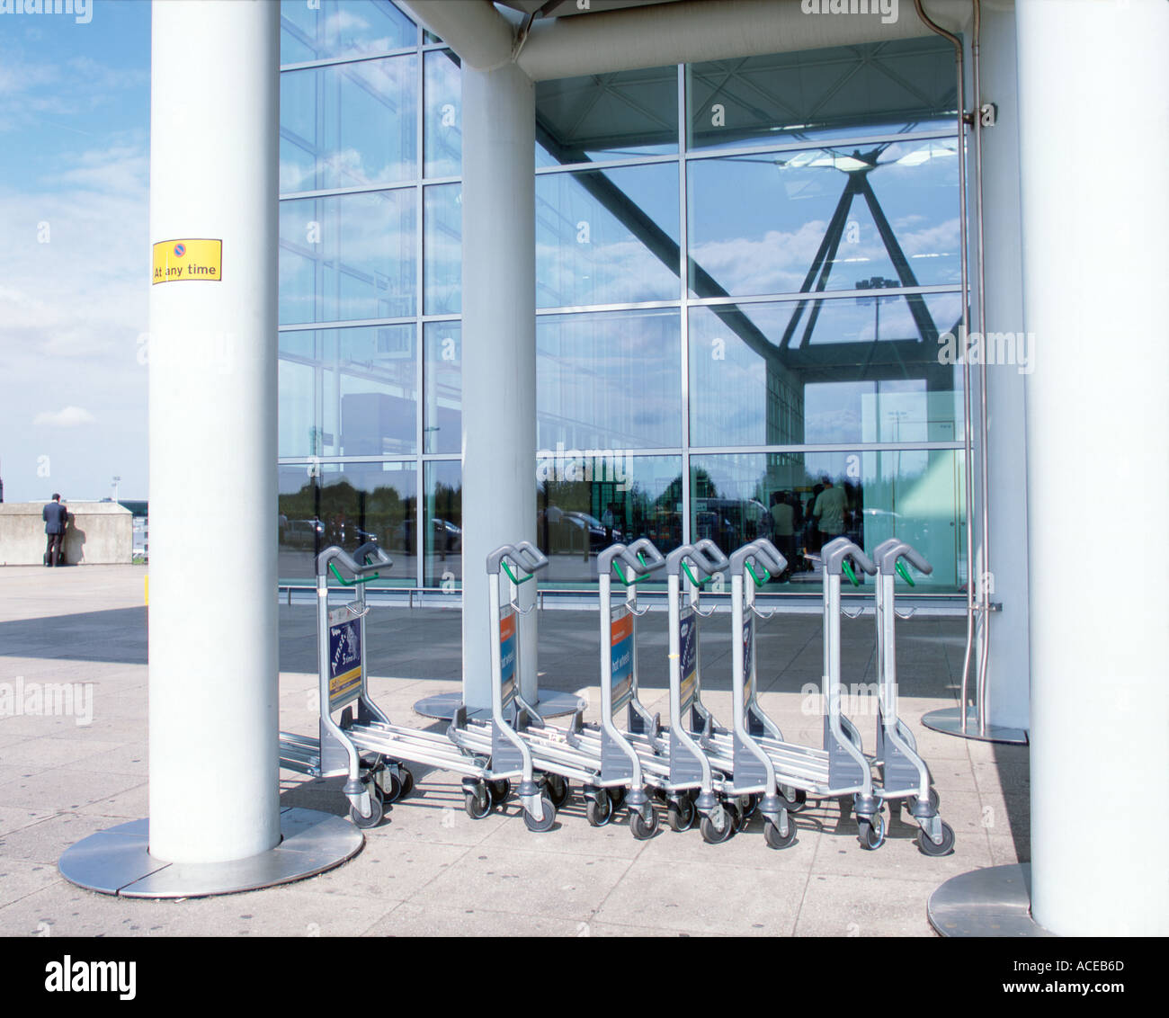 Detail of Canopy Roof and row of Trollies outside Stanstead Airport nr ...