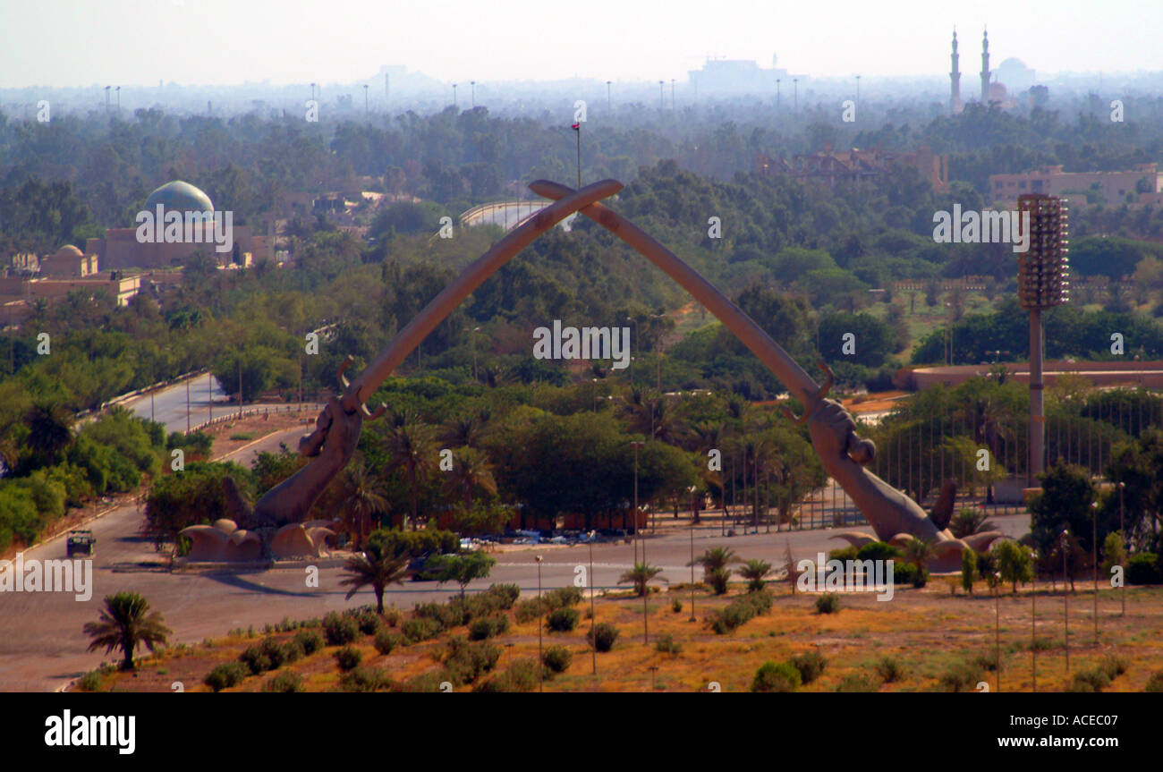 iraq icon landmark gateway cross swords aerial view scenic baghdad gulf ...