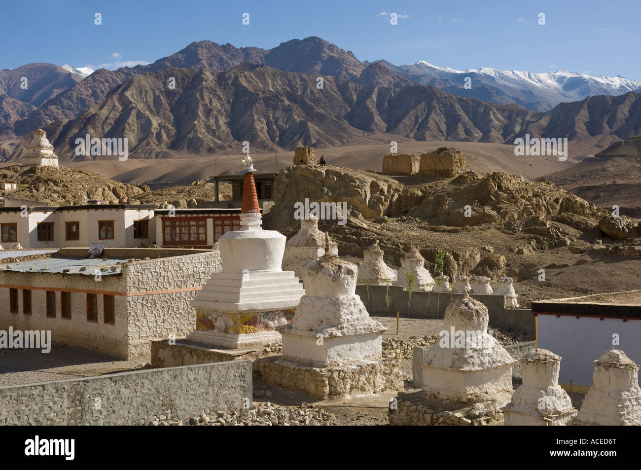 India Himalaya Jammu and Kashmir Ladakh village of Alchi view with ...