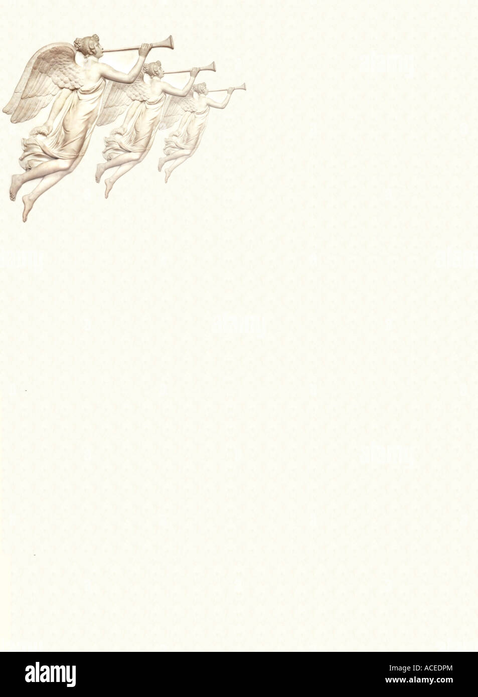 Three angels are announcing an event with their trumpets, usable as ...