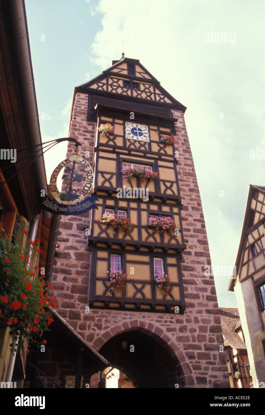 France Alsace Riquewihr Le Dolder fortified clock tower Stock Photo - Alamy