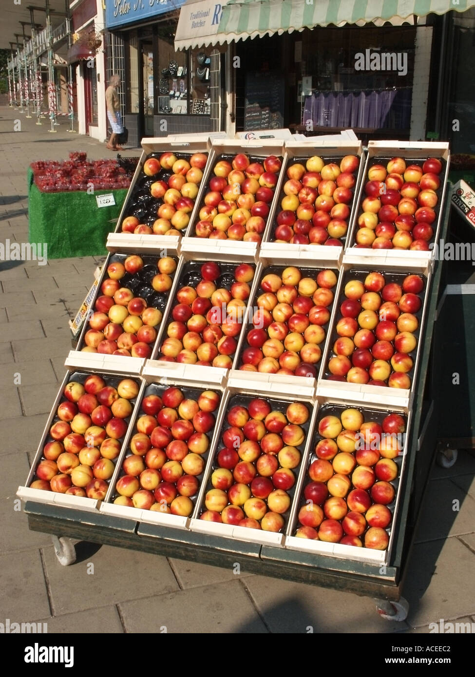 Greengrocer shop outdoor display of Nectarines Stock Photo - Alamy