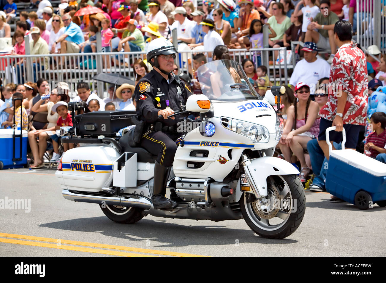 Police officer on a motorcycle in Fiesta Parade San Antonio Texas Stock ...