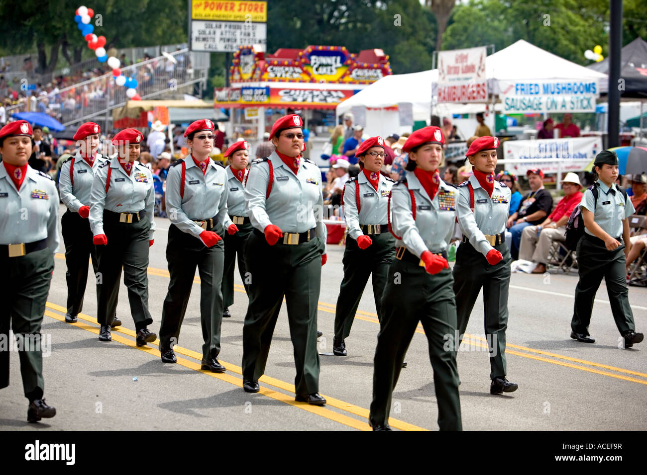 ROTC female marching in Fiesta Parade San Antonio Texas. All wearing ...