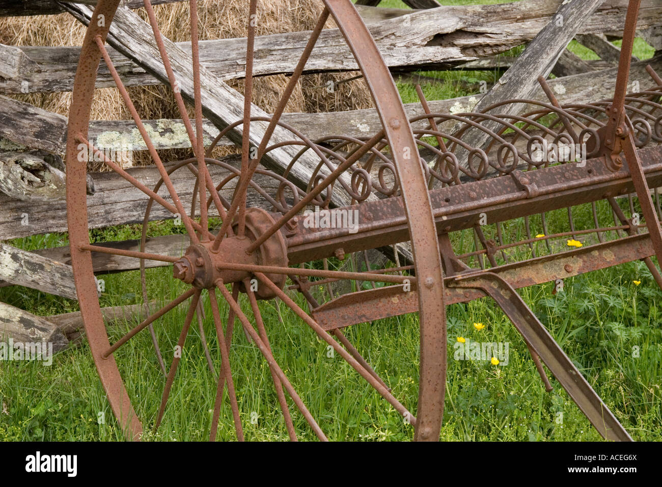 Old piece of farm machinery (hay rake) in Great Smoky Mountains ...
