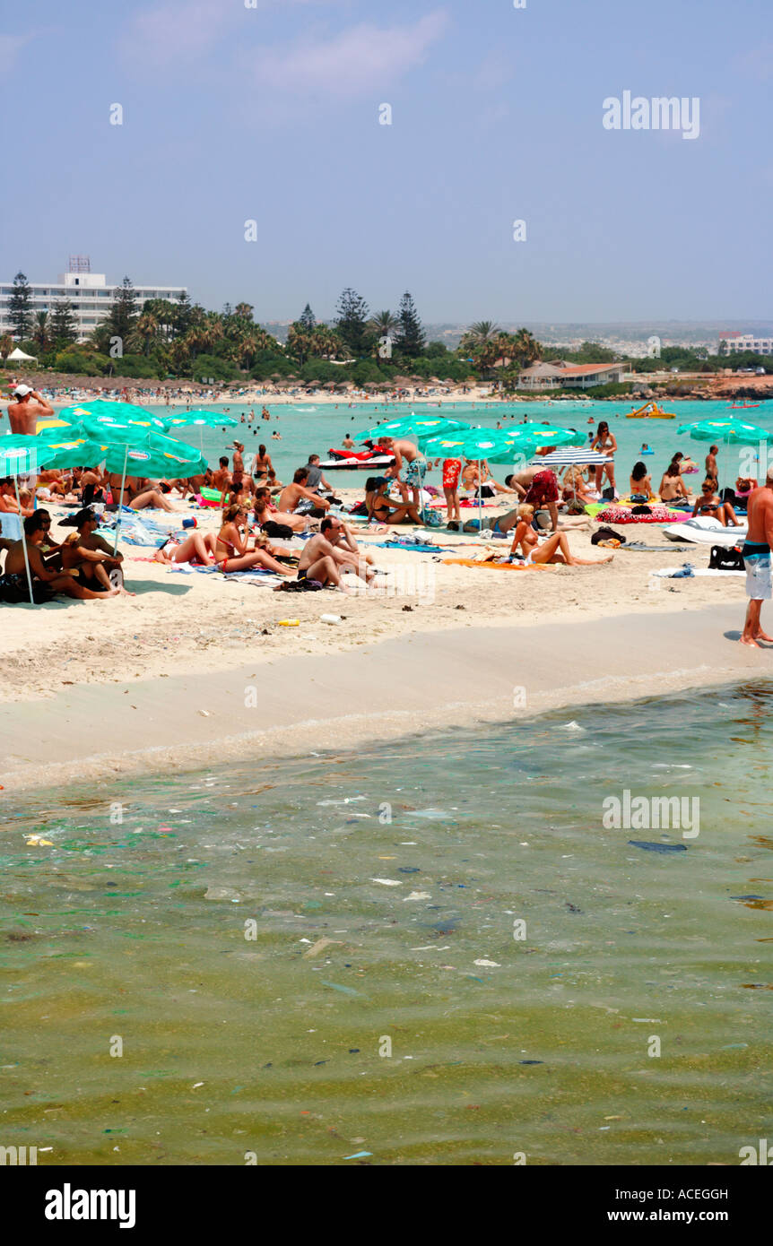Cyprus Agia Napa waste garbage and dirt floating in the Mediterranean ...