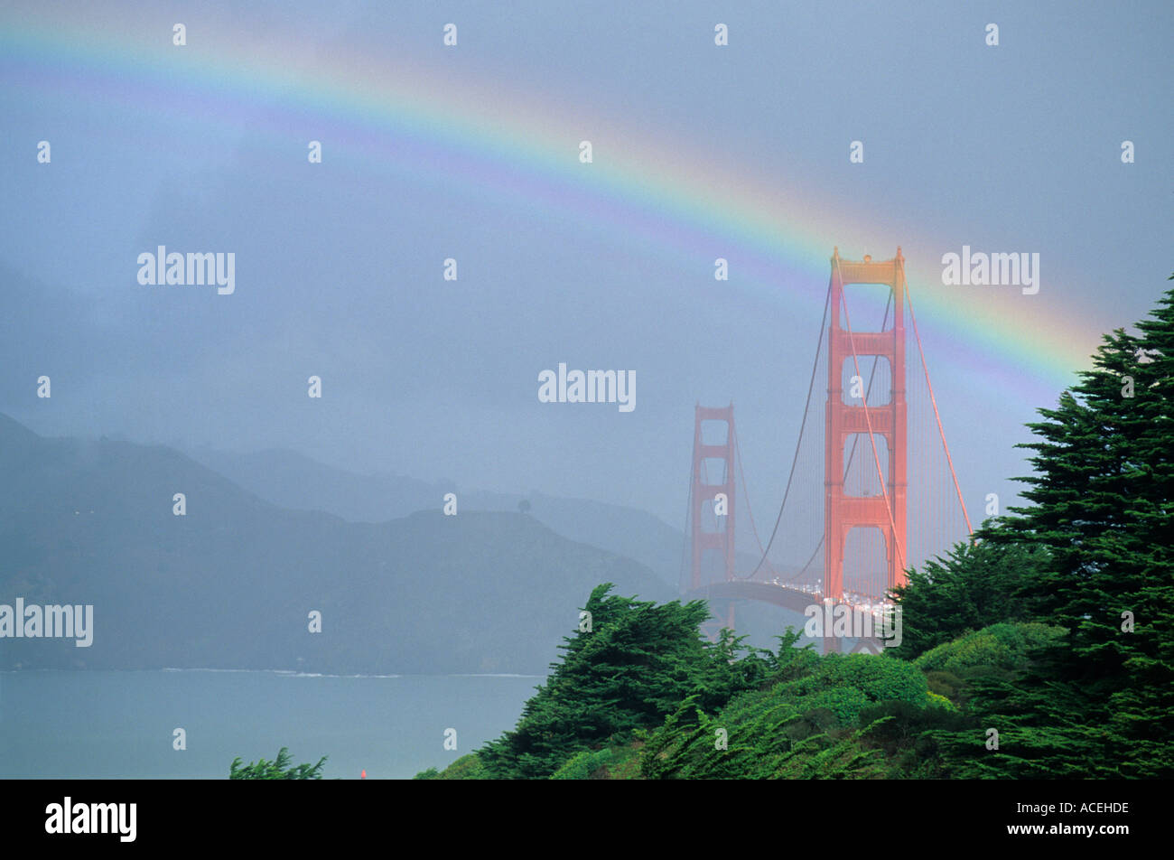 A rainbow over the Golden Gate Bridge San Francisco California USA ...