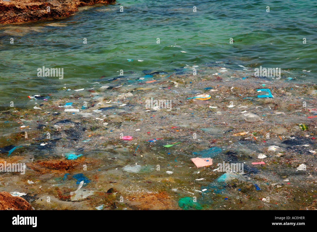 Cyprus Agia Napa waste garbage and dirt floating in the Mediterranean ...