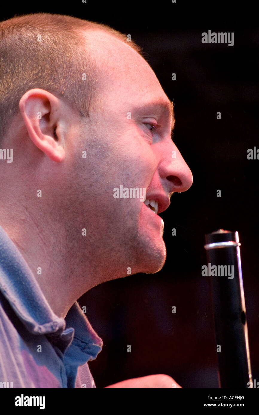 Michael McGoldrick Irish traditional flute player live on stage Stock ...