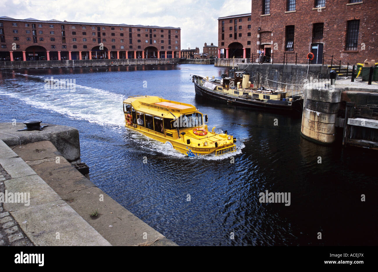 'Duck' amphibious vehicle taking visitors on a tour of Albert Dock ...