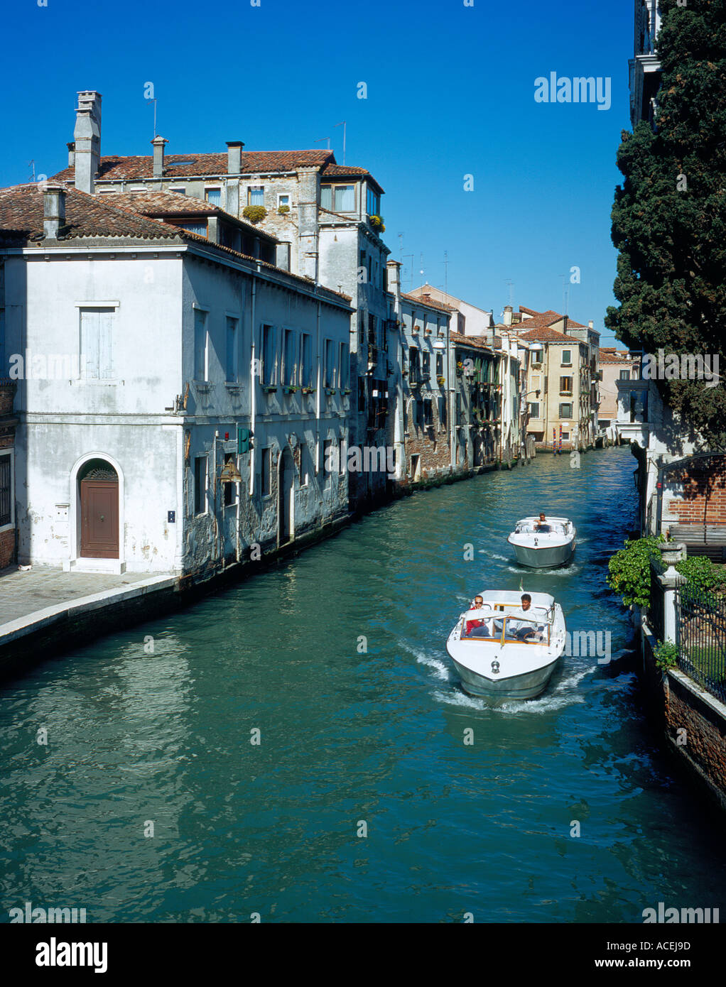 motorboats on Rio Nuovo, Venice, UNESCO World Heritage Site, Italy ...