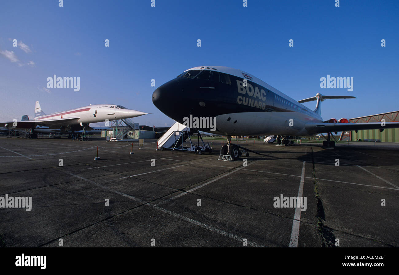 British VC10 in BOAC livery beside Concorde prototype at Duxford Museum ...