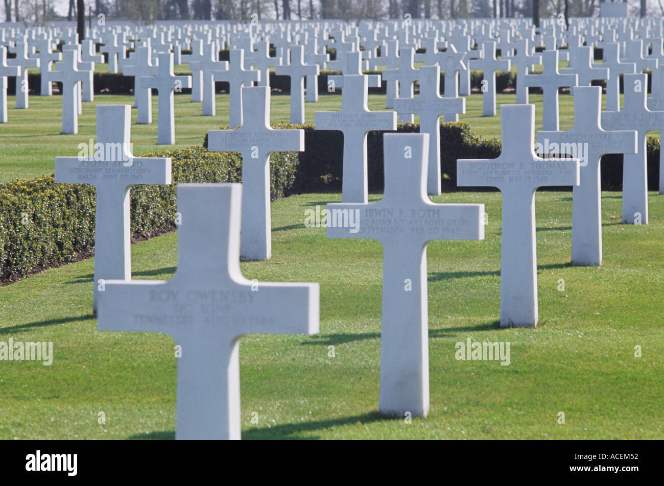 Rows of white crosses commemorating American servicemen killed in World ...