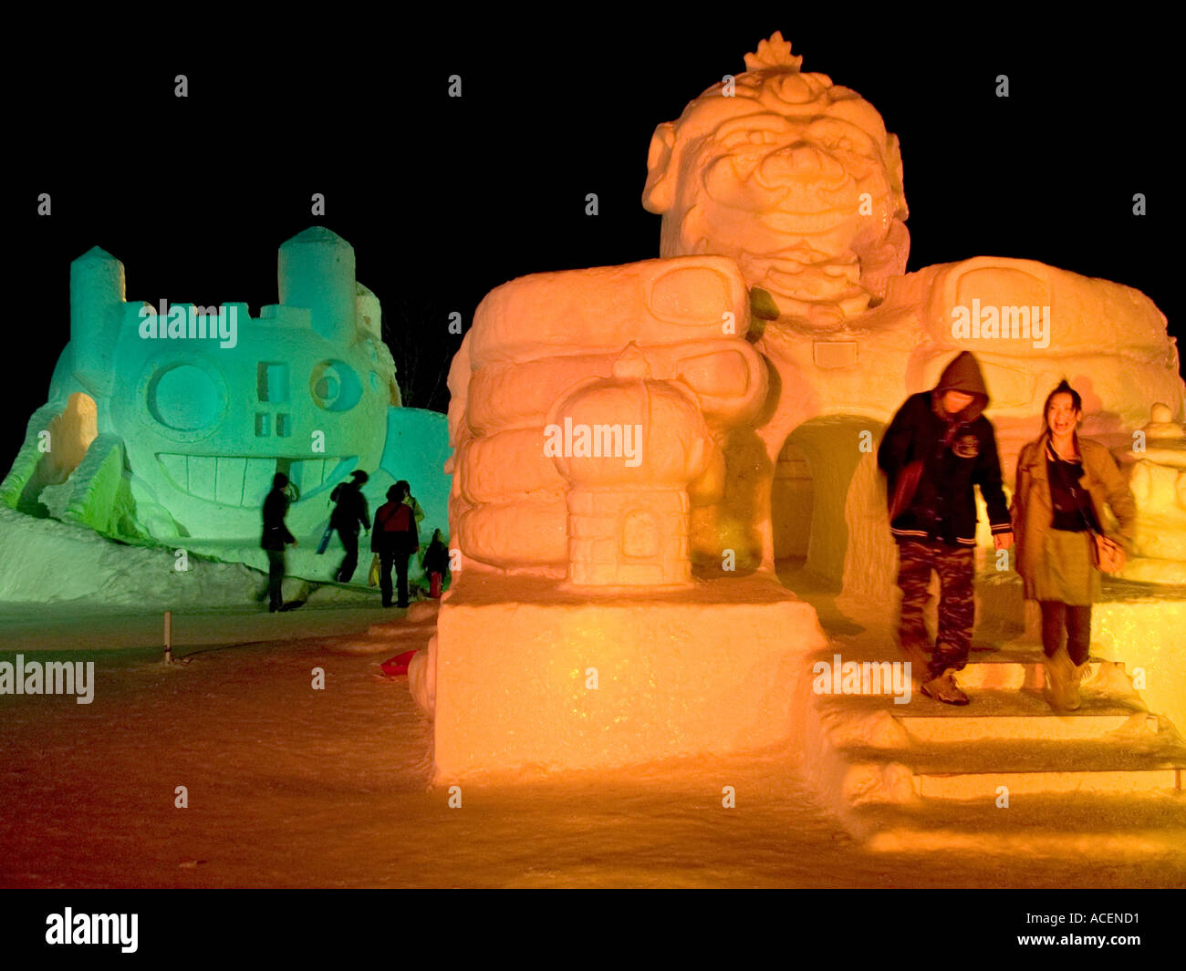 Snow sculptures at the Iwate Snow Festival in northern Japan are ...